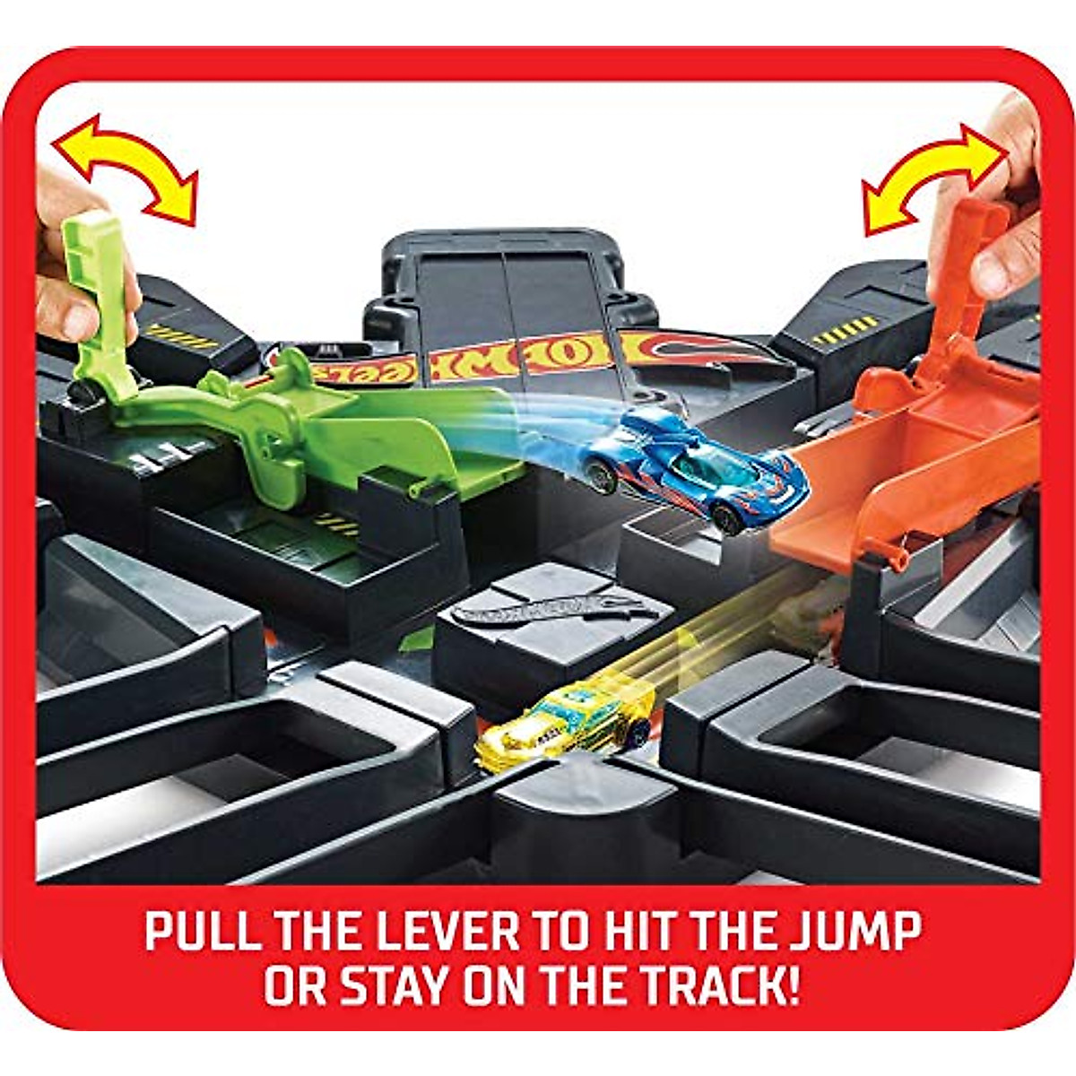Hot Wheels Toy Car Track Set Colossal Crash, More Than 5-Ft Wide, Powered by Motorized Booster, 1:64 Scale Car