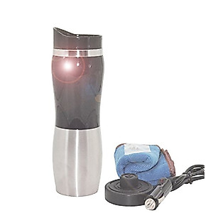 Mengshen Car Electric Mug - 12 Volt 400ML 50W Portable Cigarette Lighter Coffee Cup Kettle Pot Electric Rice Tea Insulated Stainless Steel Heating up to 100 degrees Celsius, CA102 Black