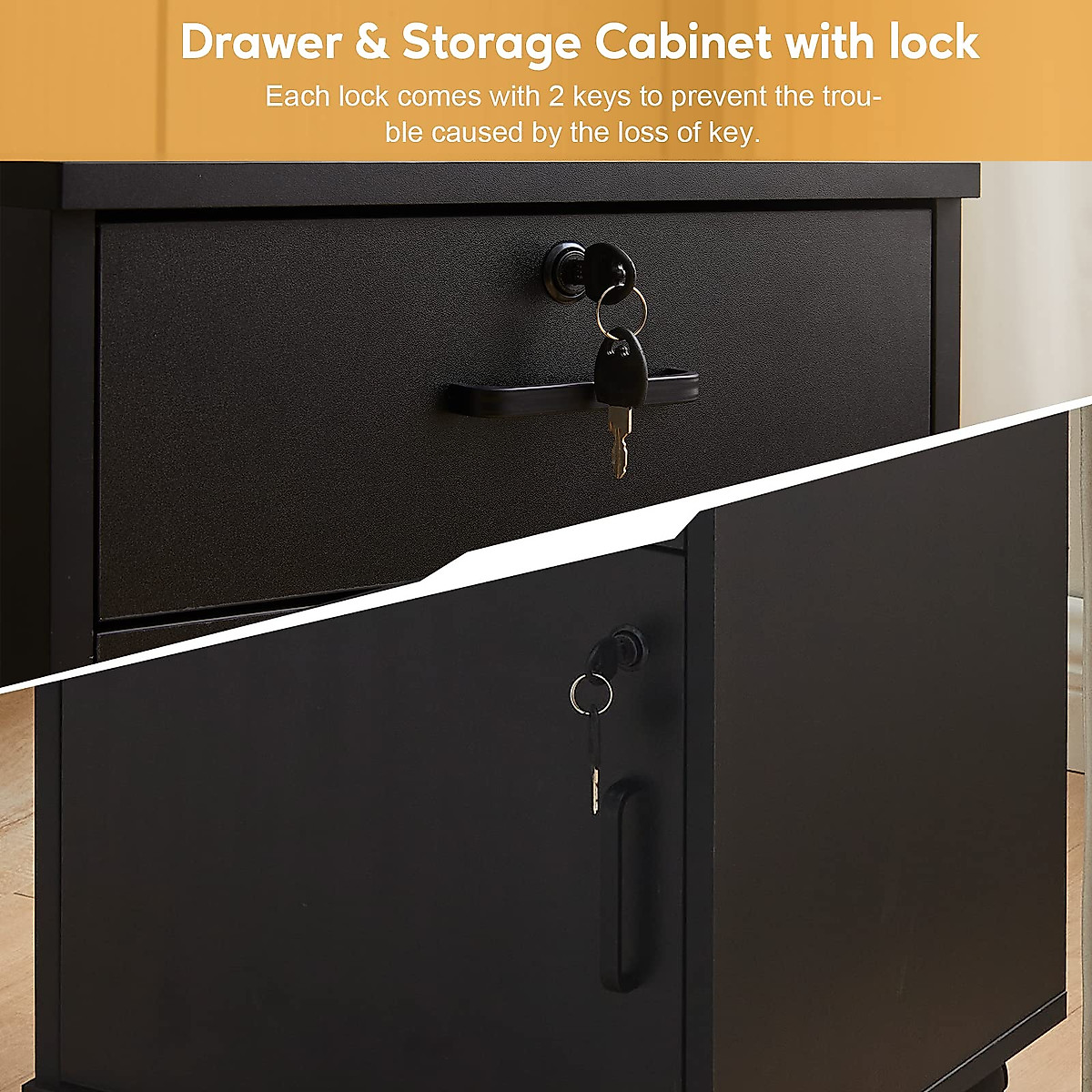 CLIPOP Mobile Office Cabinet with 1 Lockable Drawer & Storage Cabinet Box, Under Desk Rolling Vertical File Cabinet with 4 Wheels for Letter/Legal /A4 Size Documents for Home Office (Black)