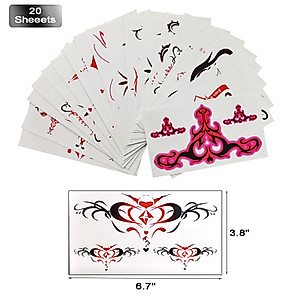 Sexy Navel Temporary Tattoos 20 Sheets Large Black Red Lace Abdomen Waist Waterproof Tattoo Stickers for Women Girl Fake Body Tattoos