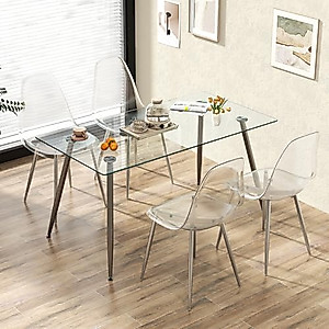 Tangkula Glass Dining Table Set for 4, Modern Tempered Glass Kitchen Table and Chairs, Glass Dining Room Table Set for Small Living Room, Kitchen