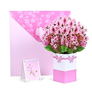 POPGIFTU Cherry Blossom Bouquet Pop Up Card（11.5x10.6 in） Handmade 3D Flower Greeting Card, Spring Card for Wife, Mom or Friend, Anniversary Pop Up Bouquet, Thinking of You