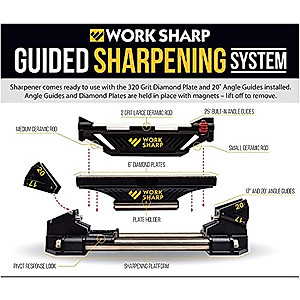 Work Sharp Guided Sharpening System, Diamond and Ceramic Dry Stone Knife Sharpener for axes, garden tools, knives, without water or oil Black