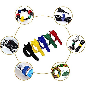 50 PCS Reusable Fastening Cable Ties, 8 Inch Premium Adjustable Cord Ties Black Cord Organization Straps, Microfiber Hook Loop Cable Management Wire Organizer Wrap
