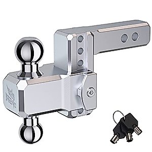 RENO Adjustable Trailer Hitch, Aluminum Dual-Balls with 2 Inch and 2-5/16 Inch, 4" Rise/Drop Hitch Ball Mount for 2" Receiver - 12,500 lbs Towing Capacity