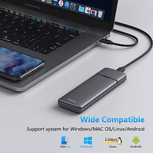 M.2 NVMe SATA SSD Enclosure Adapter Tool-Free, USB 3.2 Gen2 10Gbps External NVMe to USB PCI-E 6Gbps SATA M-Key / B+M Key, NVMe Reader Support UASP Trim for SSDs 2230/2242/2260/2280