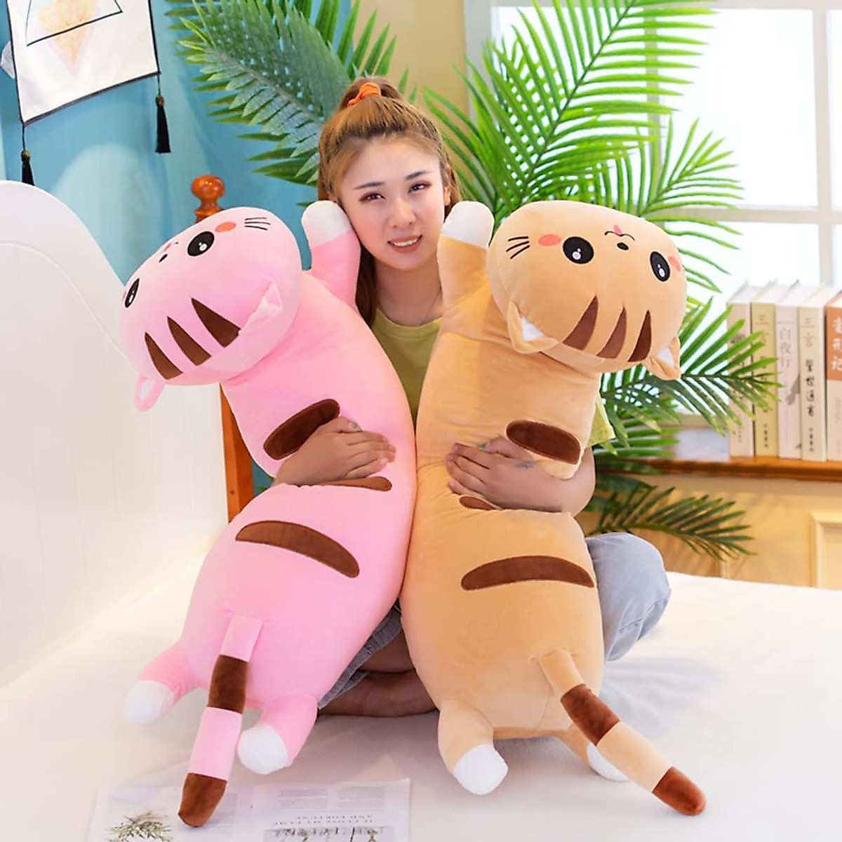 Cute Long Cat Plush Pillow - Soft Cat Stuffed Animal Body Pillow for Kids and Girlfriend, Kitten Plushie Toy for Sleeping and Decor, Idea (Pink,20in/50cm)