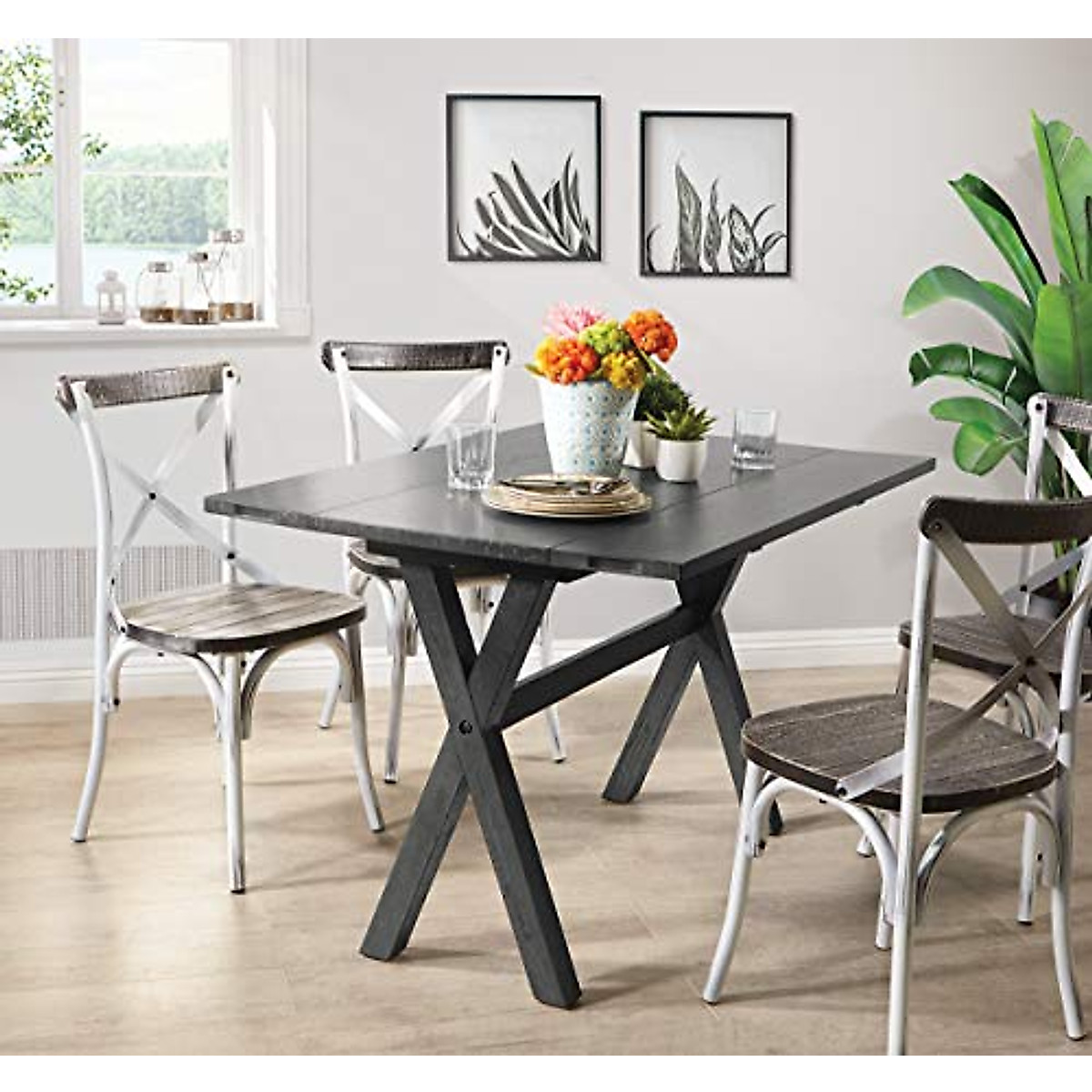 OSP Home Furnishings McKayla Flip-Top Expanding Desk to Dining Table, Distressed Washed Grey Finish