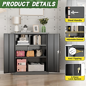 Greenvelly Metal Storage Cabinet with Doors and Shelves,Lockable Storage Cabinet for Office,36”Black Metal Utility Cabinet Garage Cabinets, Lockable File Cabinet for Home Office, Garage, Kitchen, Shop