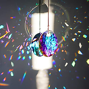 AB Coating Hanging Window Crystal Prism Suncatcher Rainbow Maker Glass Hanging Pendant Ornaments for Home Garden Decoration (89mm,3.5inch)