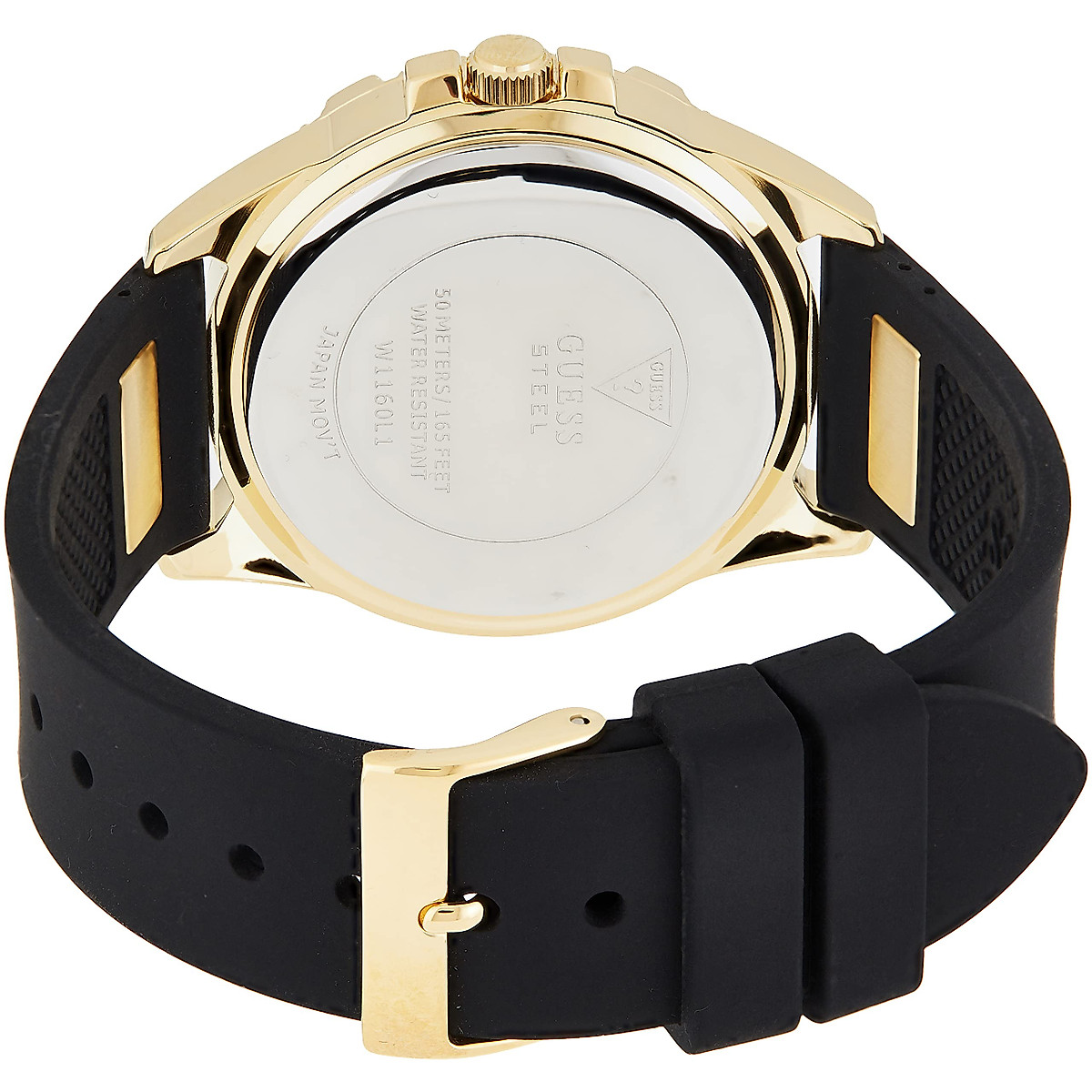 GUESS Gold-Tone Stainless Steel Crystal Encrusted Dial with Black Stain Resistant Silicone Watch (Model: U1160L1)
