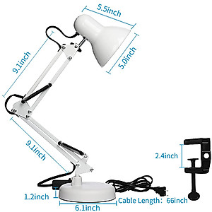 Gupuzm Led Desk Lamp with Clamp - Swing Arm Desk Lamp with 1 LED Cold Light Bulbs 6500K - Folding Table Lamp，Used for Office, Work, Study, Dormitory Reading and Eye Protection Desk Lamp (White-01)