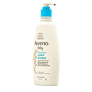 Aveeno Baby Daily Moisture Gentle Body Wash & Shampoo with Oat Extract, 2-in-1 Baby Bath Wash & Hair Shampoo, Tear- & Paraben-Free for Hair & Sensitive Skin, Lightly Scented, 18 fl. oz