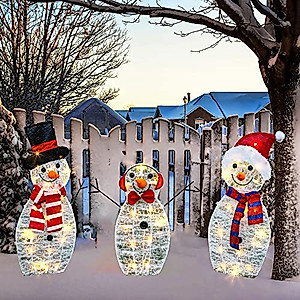 HOURLEEY Christmas Decoration 55 L Lighted Snowman Family Outdoor, 3-Piece Waterproof Plug in 2D Snowman for Yard Patio Lawn Garden Party Decor 20.5X9X29.5Inch-Large (Warm White)