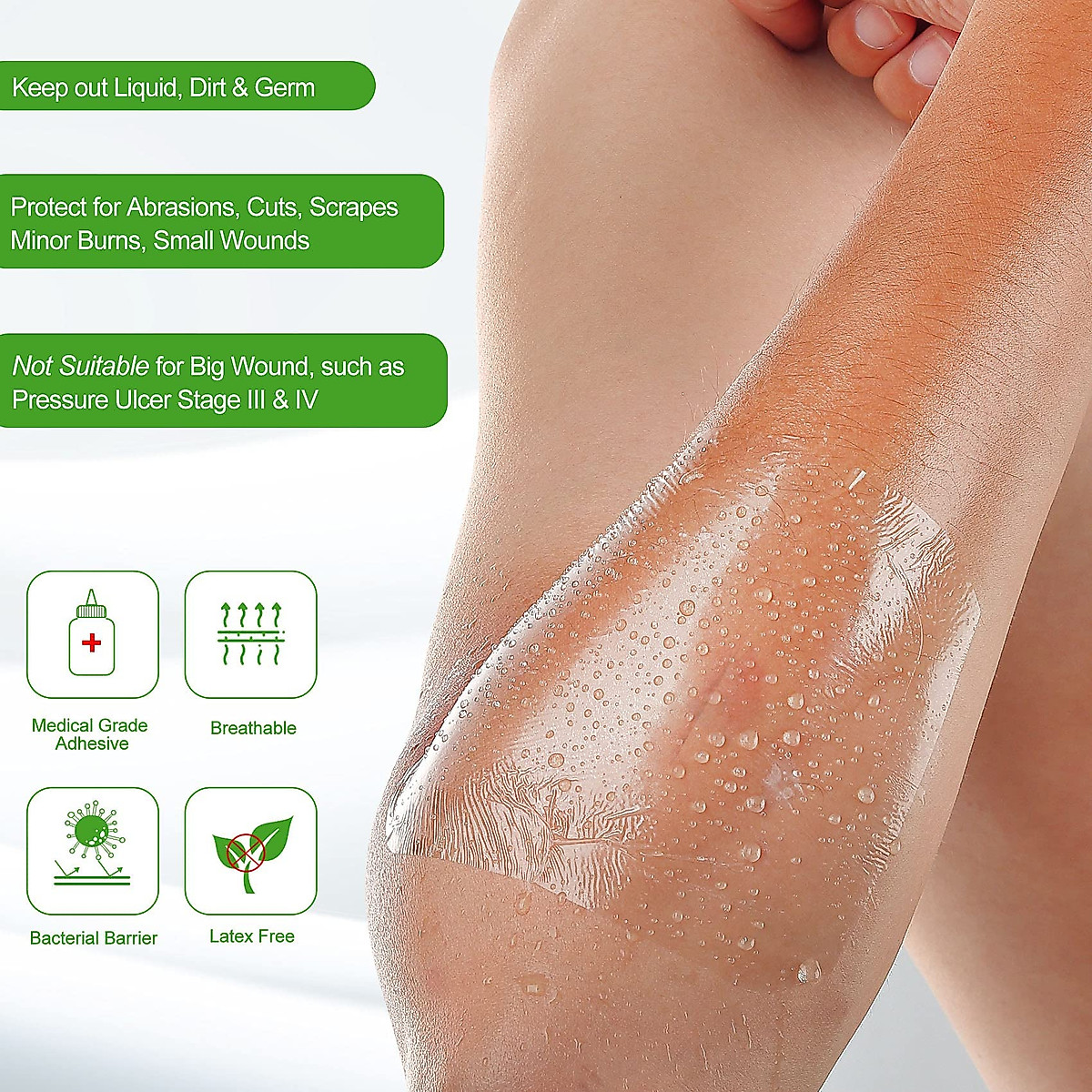 NeuHeils Transparent Film Dressing, Large Waterproof Wound Cover Bandage 4''x4.75'', 50 Packs, Post Surgical Shower or IV Shield, Tattoo Aftercare Bandage, Adhesive Patch 4 x 4 3/4 Inch