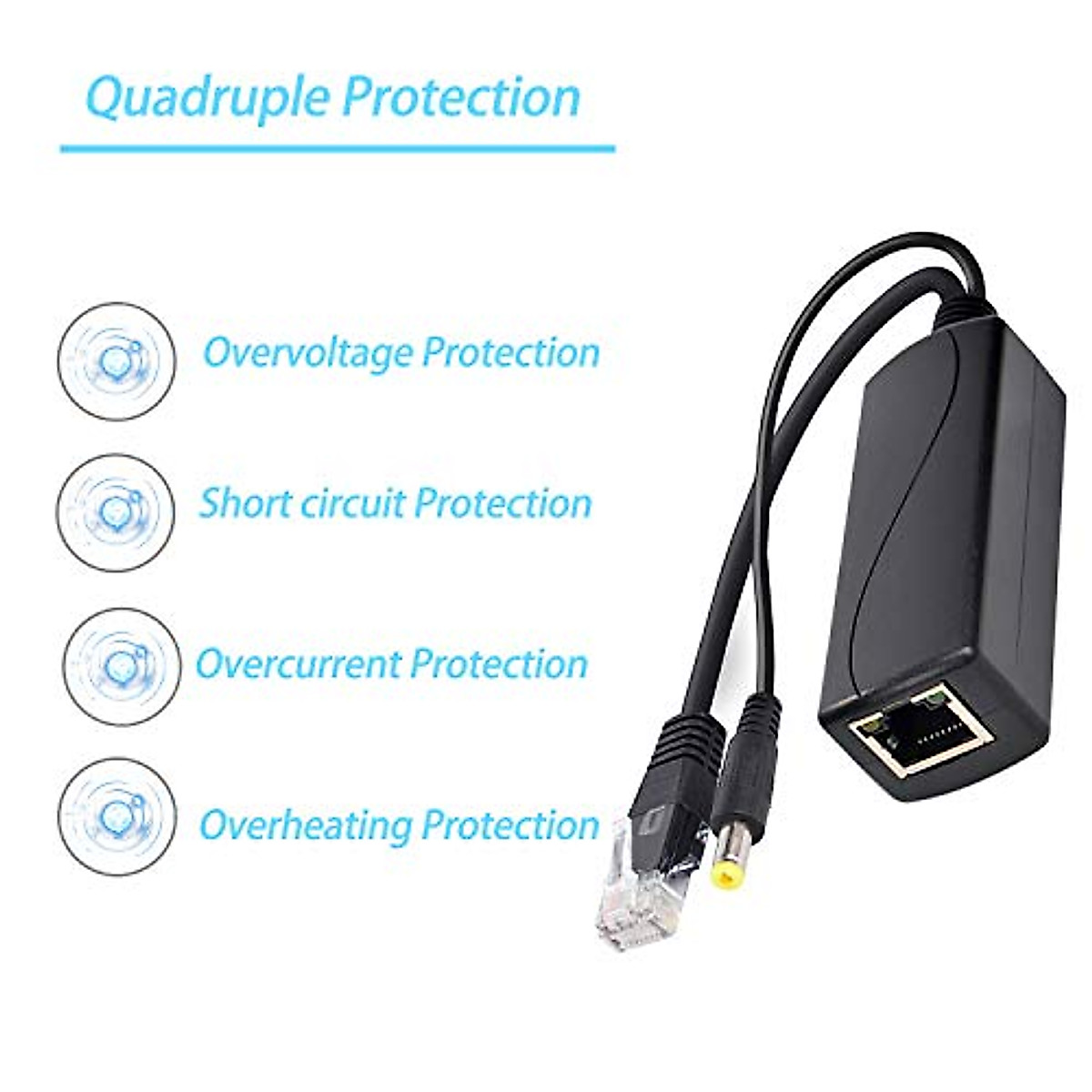 REVOTECH Gigabit PoE Splitter 12V 1A Output, IEEE 802.3af Standard Compliant 10, 100, 1000Mbps Power Over Ethernet Splitter Adapter for Security Camera CCTV Surveillance 5.5x2.1mm DC Plug (PS5712G)
