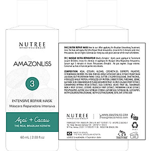 Amazonliss Keratin Hair Treatment Set 2.03 Fl Oz - Natural Ingredients ACAI, Smooths, Softens, Moisturizes, Adds Shine, Reduces Frizz. Packaging may vary