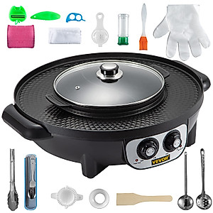 VEVOR 2200W 2 in 1 HotPot Multi-Function Smokeless Dual Temp Control, Hot-Pot Grill with Nonstick Coating for BBQ, Steaks, Shabu, 1200W, Black
