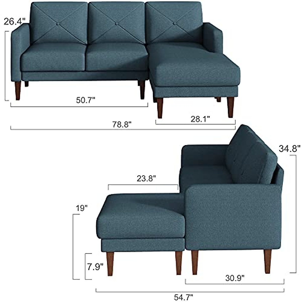 Belffin Convertible Sectional Sofa Couch with Chaise L Shaped Sofa Couch Reversible Sofa Couch Blue