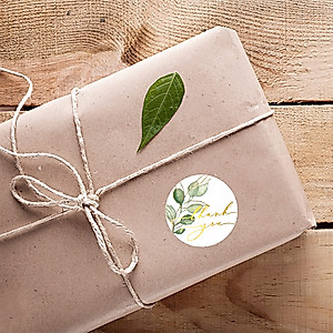 Gooji Thank You Stickers – 500Pcs Roll Greenery Gold Foil Thank You Stamp – 1.5 Inch Thank You Stickers for Packaging – 4 Designs – Ideal for Wedding and Party Favors, Envelopes, Boutiques