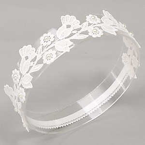 Asufegucd Baby Headbands baptism Girls Newborn Lace Pearl Headbands Princess Girls Elastic Headwear Flower (White)