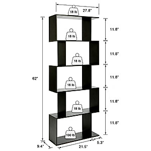 HOMEFORT Pack of 2 Geometric Bookshelf,5-Tier Modern Bookcase, Set of 2 Open Shelf and Room Divider, Freestanding Display Storage Organizer, Decorative Shelving Unit for Home Office and Living Room