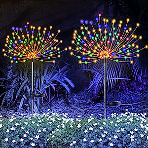 2 PCS Solar Firework Light, Outdoor Solar Garden Decorative Lights 120 LED Powered 40 Copper Wires String DIY Landscape Light for Walkway Pathway Backyard Christmas Decoration Parties (Multi-Color)