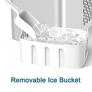 SOOPYK Counter top Ice Maker Machine with Self-Cleaning | 27 lbs in 24 hrs | 9 Ice Cubes Per 5-7 Mins | Portable Ice Maker Cube | Compact Automatic Ice Maker | Ice Scoop and Basket, Stainless Steel