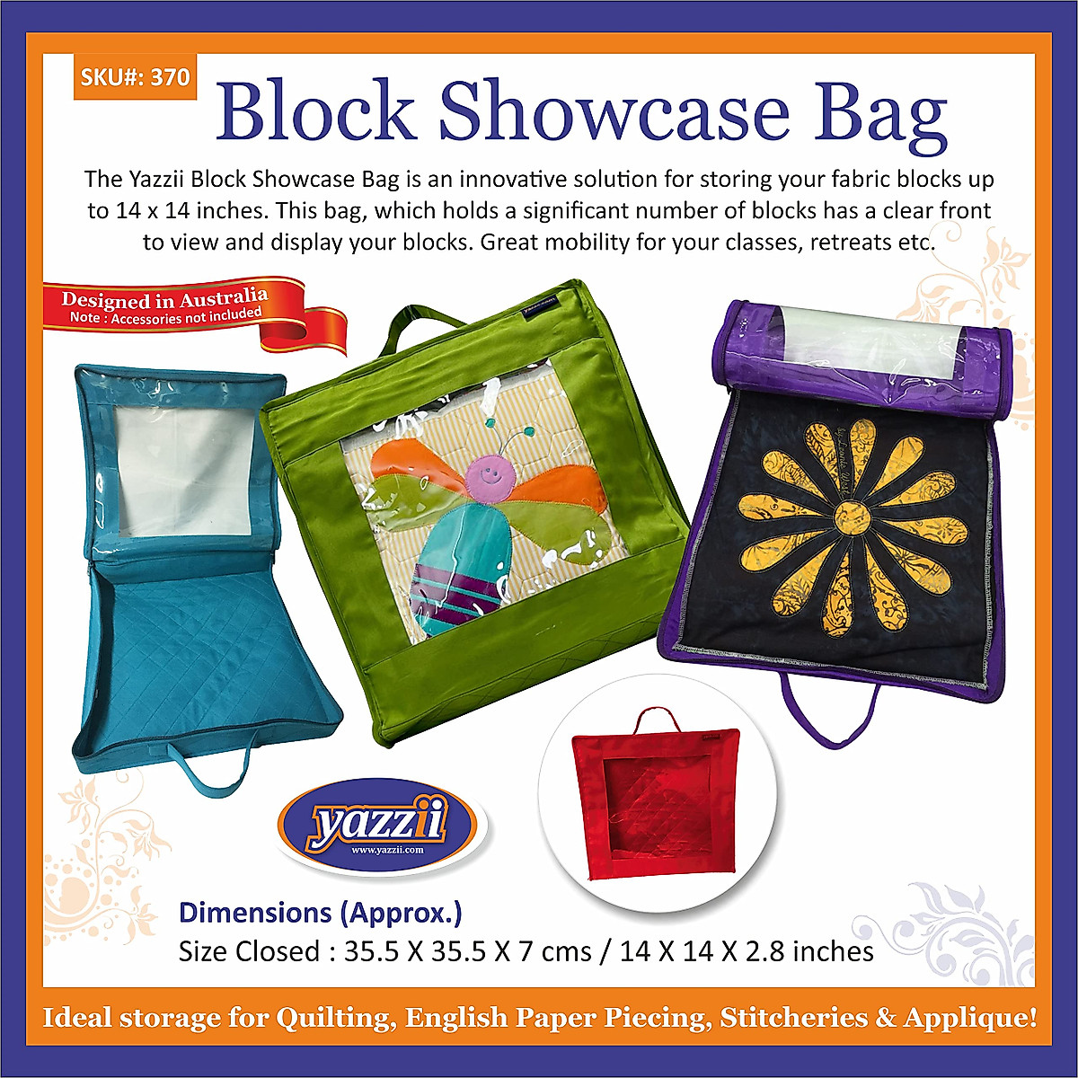 Yazzii Quilt Block Showcase Bag - Portable Storage Bag Organizer - Multipurpose Storage Organizer for Sewing Projects, Fabric Pieces, Quilt Blocks, Appliques, Stitcheries & More.-Fuchsia