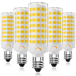 Lacnooe E11 LED Bulb Dimmable,JDE11 120V 75W Halogen Candelabra Bulbs Equivalent,T3 T4 Mini Base JD E11 Bulb,3000K Warm White,7W 750LM E11 for Ceiling Fans,Chandeliers,Cabinet Lighting,5 Pack