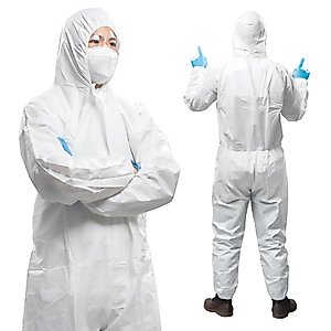 AMZ Disposable Coveralls with Hood, 3X-Large. Pack of 5 White Microporous Lab Coveralls Disposable. 60 GSM Painters Suit Disposable with Storm Flap Zipper Cover. Painters Suit Disposable. Hazmat Suit