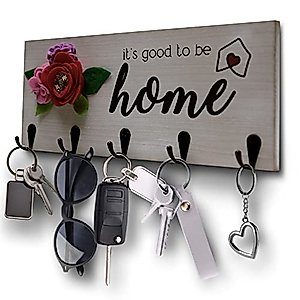 Key Hooks For Wall - Key Holder For Wall Decorative - Entryway Decor For Wall - Key Hanger For Wall - House Warming Gifts New Home - Rustic Home Decor For Farmhouse - It's Good to Be Home Key Holder