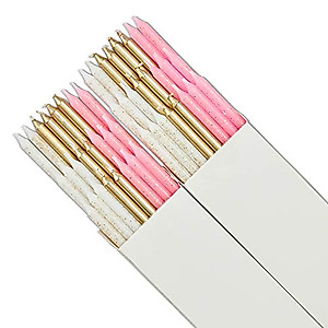 Metallic Glitter Long Thin Birthday Cake Candles in Holders (5 in, 48 Pack)
