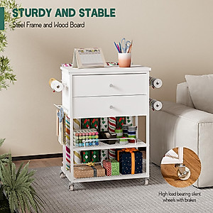 𝗬𝘂𝗺𝗸𝗳𝗼𝗶 Wrapping Paper Storage Cart, Rolling Gift Wrap Station with Ribbon and Gift Bag Storage, Wrapping Paper Organizer Holder, Craft Organizers and Storage for Christmas