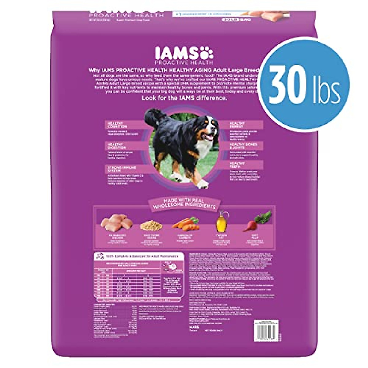 IAMS Healthy Aging Adult Large Breed Dry Dog Food for Mature and Senior Dogs with Real Chicken, 30 lb. Bag