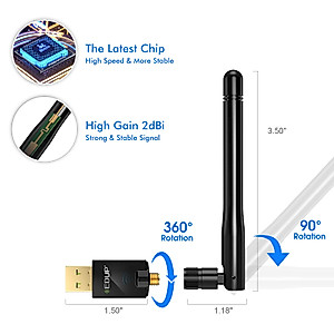 EDUP AC600M USB WiFi Adapter for PC, Wireless USB Network Adapters Dual Band 2.4G/5.8Ghz Wi-Fi Dongle Antenna for Laptop Desktop Compatible Windows 10/11/8.1/8/7/XP/Vista/Mac OS X 10.6~10.15.3 Black
