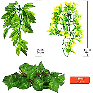 KATUMO Reptile Plants, 3 PCS Amphibian Hanging Plants with Suction Cup for Lizards, Geckos, Bearded Dragons, Snake, Hermit Crab Tank Pets Habitat Decorations