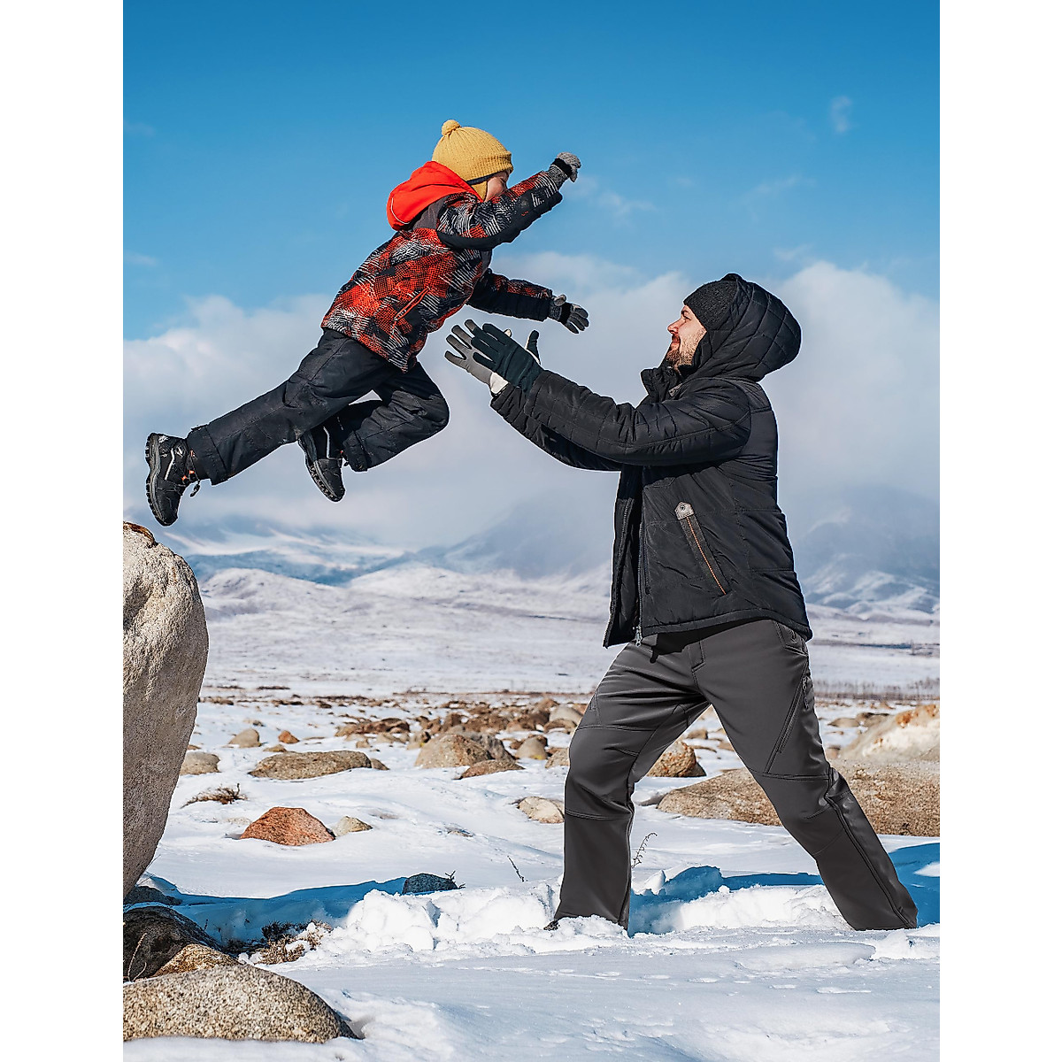 FREE SOLDIER Men's Fleece Lined Outdoor Cargo Hiking Pants Water Repellent Softshell Snow Ski Pants with Zipper Pockets (Gray 34W x 32L)