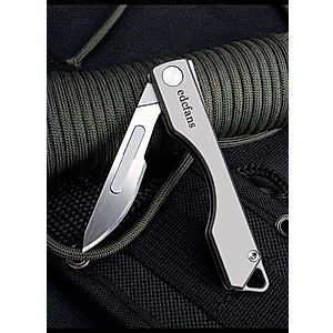 edcfans Titanium Scalpel Folding Pocket Knife, Skinning Knives for Outdoor Hunting, Small Gravity Knife with 10 Replaceable Razor Surgical #24 Carbon Steel Replacement Edge Blades, EDC Keychain Knife