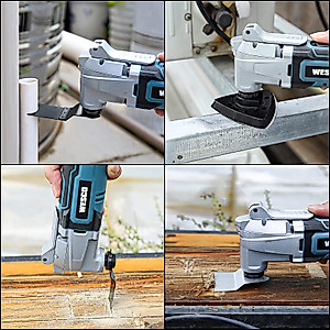 WESCO 20V Cordless Oscillating Tool Kit, 2.0Ah Oscillating Multi-Tool, 3° Oscillation Angle, 6 Variable Speed 5000~20000 OPM, 16pcs Universal Accessories Kit for Sanding Cutting