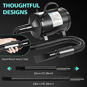 WINNIE HOME Dog Blow Dryer, 3.2HP High Velocity Professional Pet Grooming Dryer, Adjustable Speed and Temperature Control Pet Blower Dryer with 3 Different Nozzles(Black)