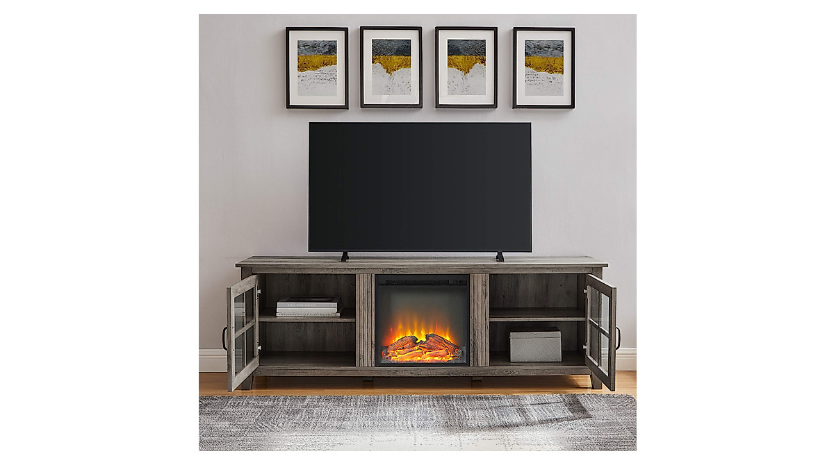 Walker Edison 70-Inch Fireplace TV Stand for Up to 80-Inch TVs | Grey Wash