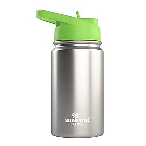 Kids Water Bottle - 12oz Stainless | Leak Proof With Straw & Handle | 24 Hours Cold | Insulated, Double Wall Stainless Steel | Easy Sip Toddler Cup | Child's Flask | Eco Friendly
