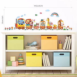 DECOWALL DS-8024 Animal Trains Kids Wall Stickers Wall Decals Peel and Stick Removable Wall Stickers for Kids Nursery Bedroom Living Room (Small) d?cor
