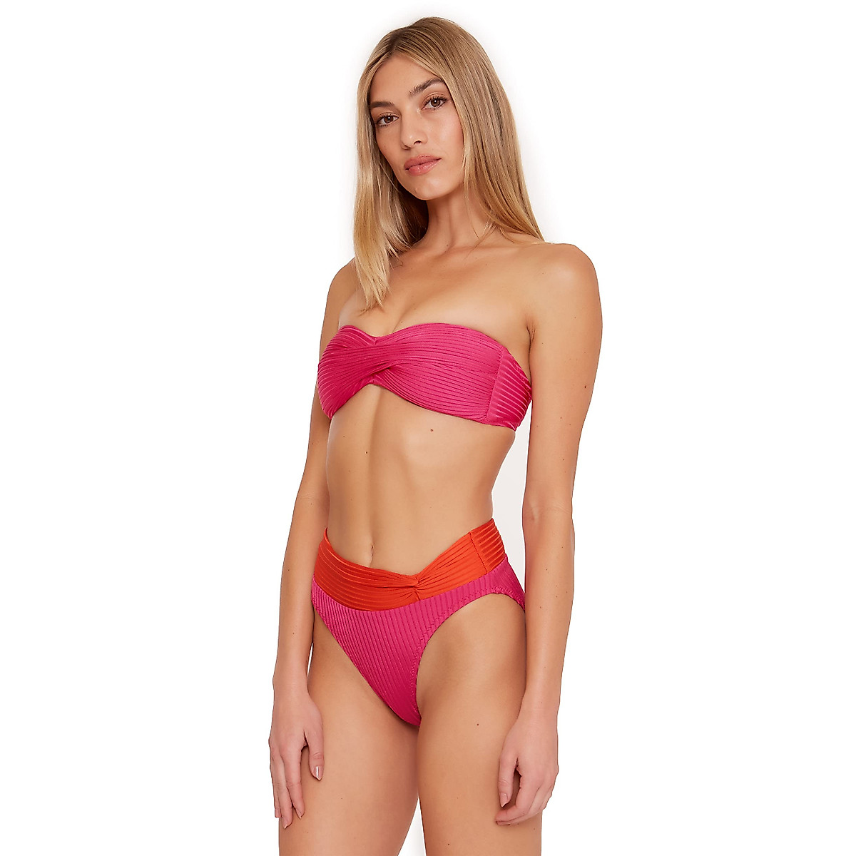 Trina Turk Women's Standard Olympia Ribbed Twist Bandeau Bikini Top-Strapless, Swimwear Separates, Pink, 10