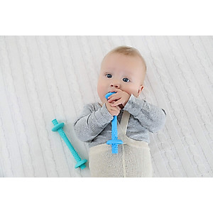 Giftty Teething Tube with Safety Shield Baby Hollow Teether Sensory Toys Gum Massager, Food-Grade Silicone for Infant 3-12 Months Boys Girls, 1 Pair with 4 Cleaning Brush Included (Blue+Grey)