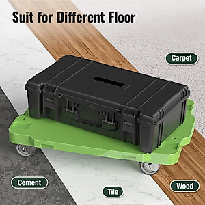 KOSTANZO Furniture Dolly - 16.5" X 11.4" Flat Furniture Dolly with Frosted Plastic Surface, 2 Inch Swivel Caster for All Floors, Ideal for Home, Office, Garage with 2 Elastic Straps (2 Pack, Green)