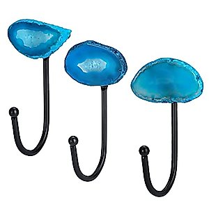 Agate Wall Hooks for Hanging, Decorative Wall Hook, Coat Hooks Wall Mounted Hat Hooks for Wall, Key Hooks Heavy Duty J Hooks for Purse Bag Towel (Blue 3 Pack)