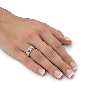 PalmBeach 18k Yellow or Rose Gold Plated or Sterling Silver Round Cubic Zirconia Filigree Eternity Ring Size 9