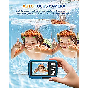 Underwater Camera, 4K 48MP Autofocus Waterproof Digital Camera with Selfie HD Dual Screens, 11FT 16X Digital Zoom Waterproof Camera with 64GB Card, Fill Light Underwater Camera for Snorkeling